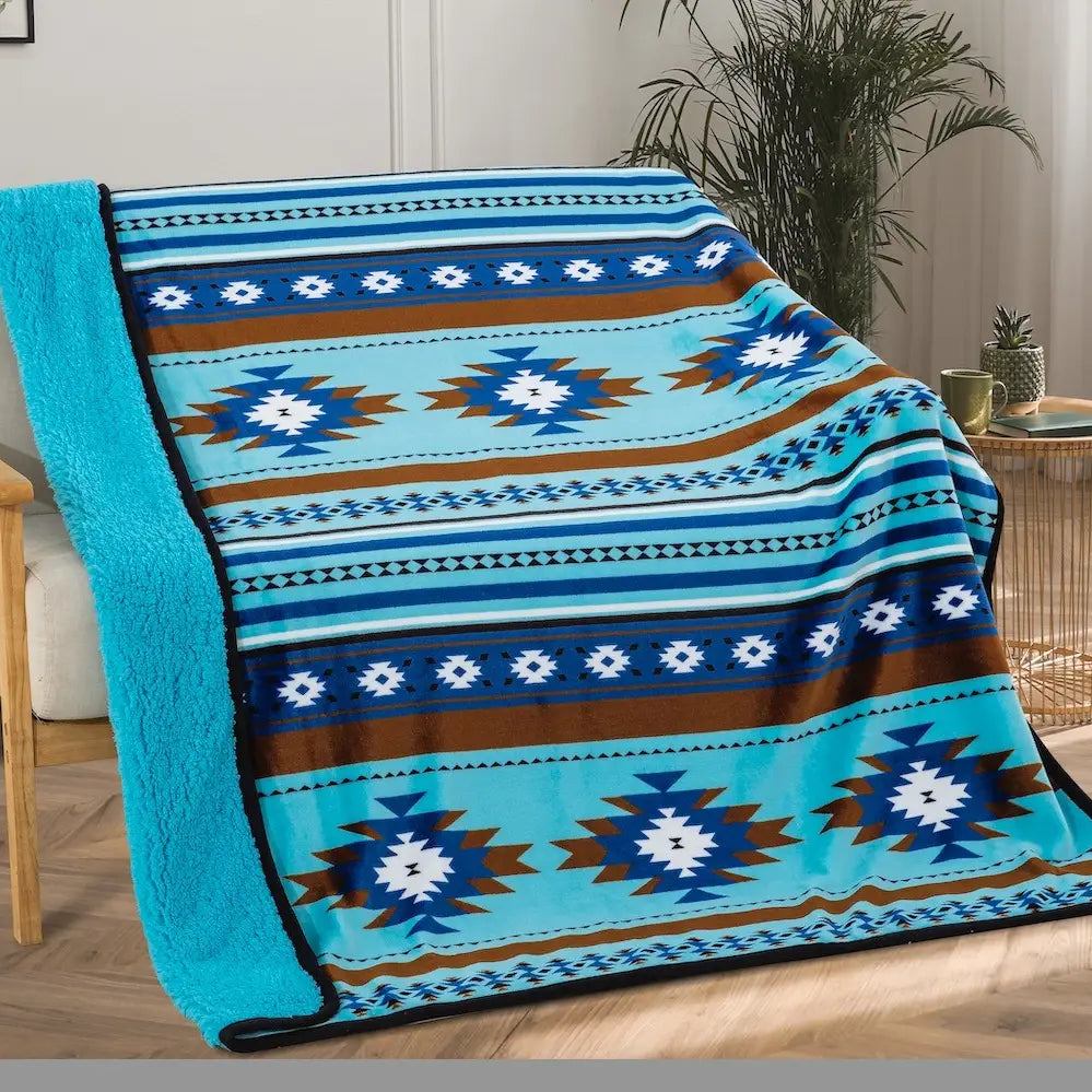Buffalo Belle - Southwestern Aztec Aqua Java Sherpa Blanket At Buffalo ...