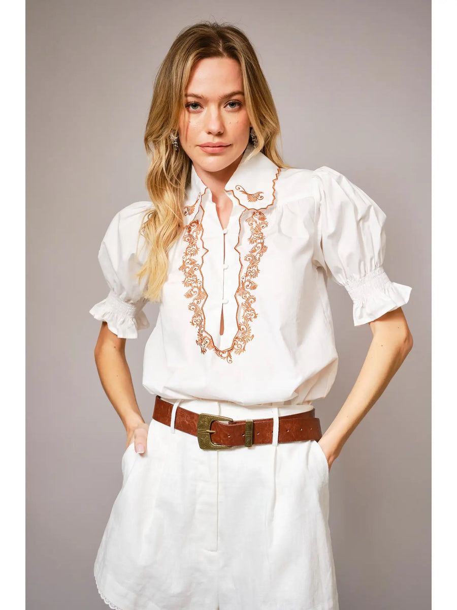 Bufalo Belle - Embroidered Scallop Collared Blouse At Buffalo Bills ...